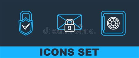 Set Line Safe Lock And Check Mark And Mail Message Lock Password Icon Vector Stock Vector