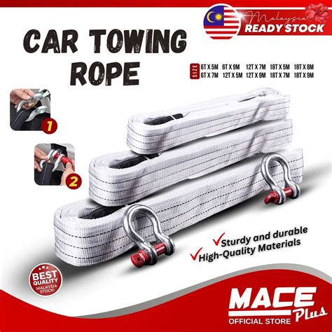 6 12 18 Ton Car Towing Rope Car Towing Strap 2 Safety Hook Towing