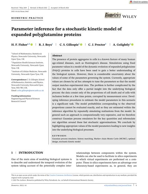 Pdf Parameter Inference For A Stochastic Kinetic Model Of Expanded Polyglutamine Proteins