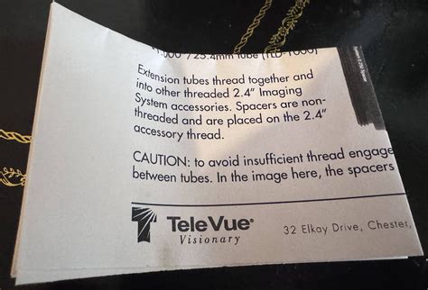 Pending Tele Vue Spacers For Imaging For 2 4 Imaging Systems And