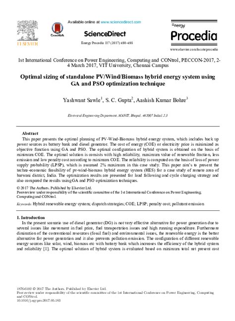 Pdf Optimal Sizing Of Standalone Pvwindbiomass Hybrid Energy System