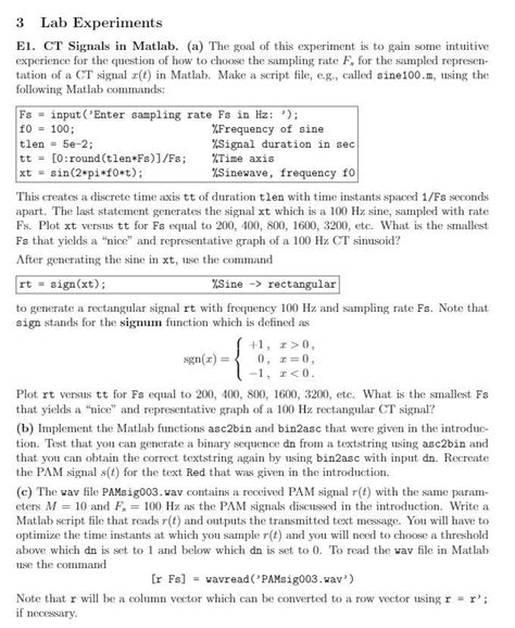 Solved Tt Lab Experiments El Ct Signals In Matlab A Chegg