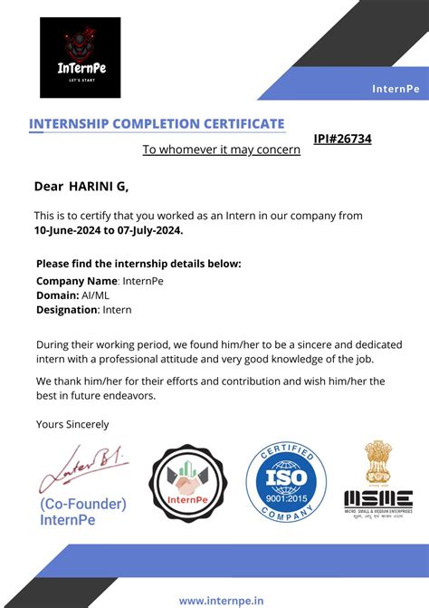Harini Gopinath On Linkedin Internpe Aiml Internship