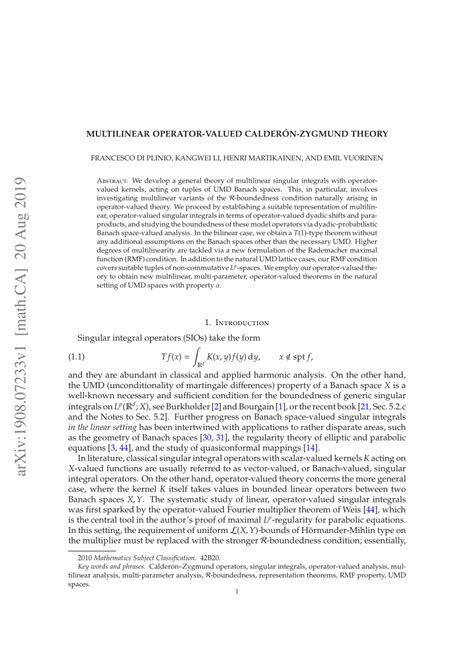 Pdf Multilinear Operator Valued Calder On Zygmund Theory