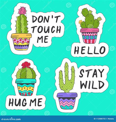 Sistema De Etiquetas Engomadas Aisladas Con El Cactus Ilustración Del