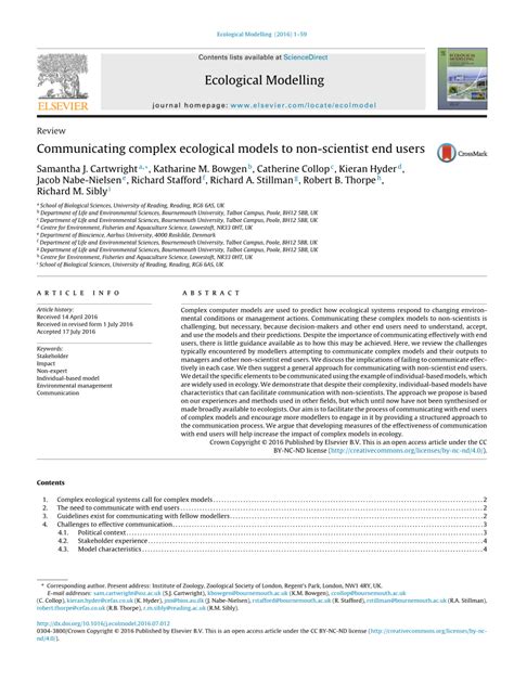 Pdf Communicating Complex Ecological Models To Non Scientist End Users