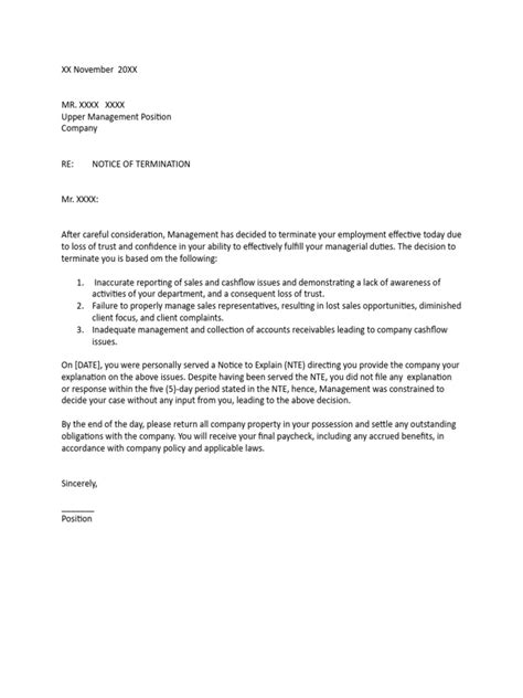 Notice Of Termination For Loss Of Trust And Confidence Pdf