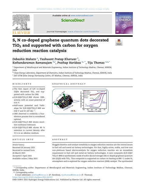 Pdf S N Co Doped Graphene Quantum Dots Decorated Tio2 And Supported