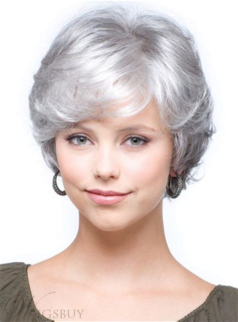 Salt And Pepper Short Natural Wave Capless Synthetic Wigs For Older