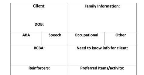 Aba Client Info Reference Sheet Etsy