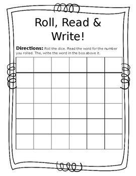Roll Write Read Word Document By Elizabeth Maatkamp TpT