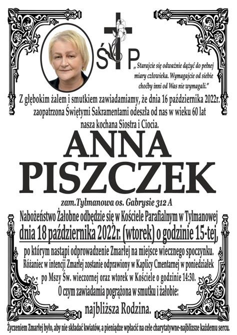 Anna Piszczek Nekrologi Podhale24 Pl