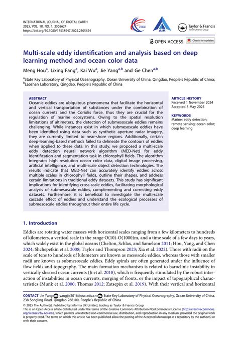 Pdf Multi Scale Eddy Identification And Analysis Based On Deep Learning Method And Ocean Color