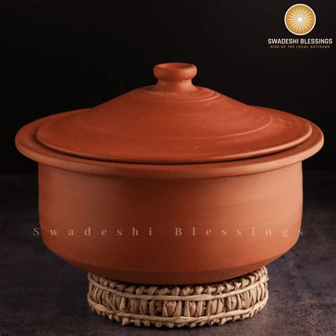 Swadeshi Blessings Earthen Pot For Cooking With Lid 5 5L Unglazed