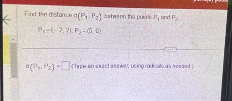 Solved Find the distance d P₁ P between the points P₁ Chegg