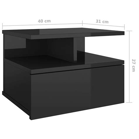 Gorlois High Gloss Floating Bedside Cabinet In Black Furniture In Fashion