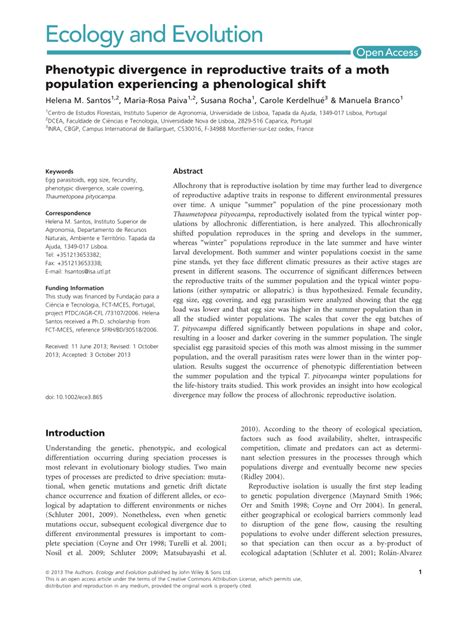 Pdf Phenotypic Divergence In Reproductive Traits Of A Moth Population Experiencing A