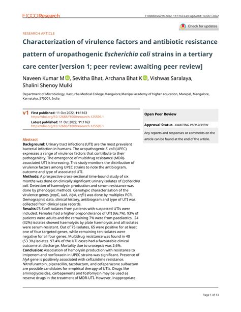 Pdf Characterization Of Virulence Factors And Antibiotic Resistance