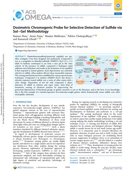 Pdf Dosimetric Chromogenic Probe For Selective Detection Of Sulfide