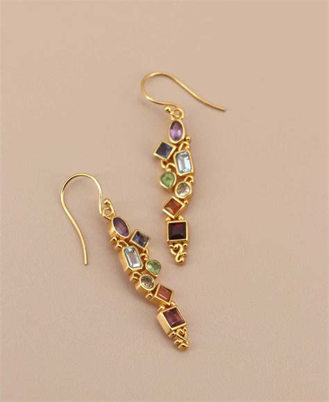 Mixed Geometry Chakra Rainbow Gold Plated Earrings Buddha Groove