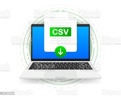 화면 컴퓨터에 레이블이 있는 Csv 아이콘 파일을 다운로드합니다 문서 개념 다운로드 벡터 그림입니다 0명에 대한 스톡 벡터 아트