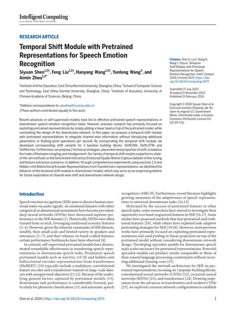 Pdf Temporal Shift Module With Pretrained Representations For Speech Emotion Recognition