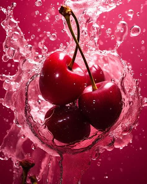 Dark Pink Style Cherry Splash Premium Ai Generated Image