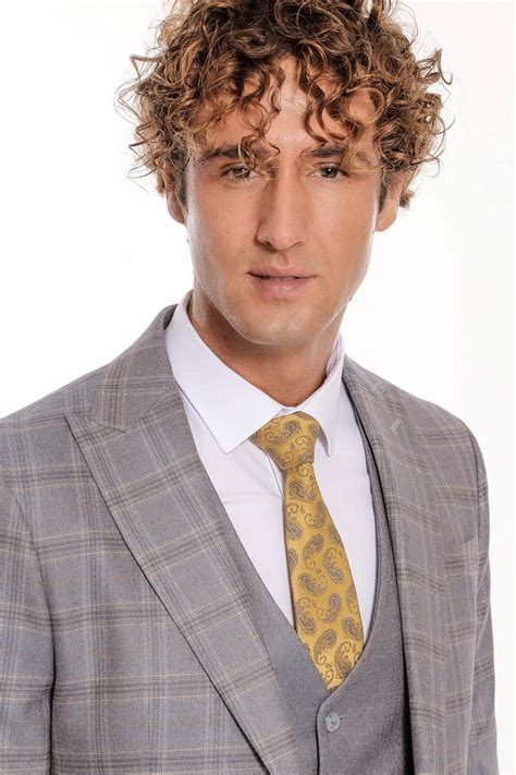 Checked Slim Fit Light Blue Men Suit Wessi