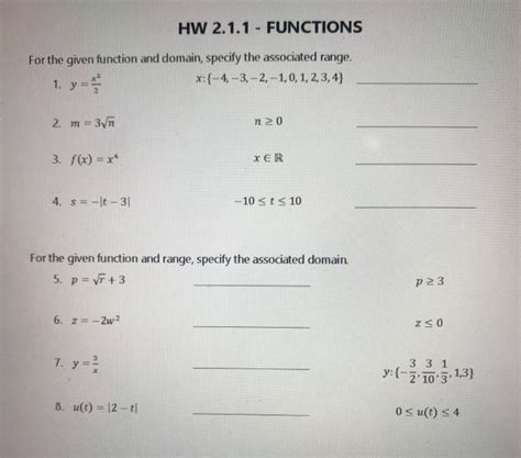 solved hw 2 1 1 functions for the given function and