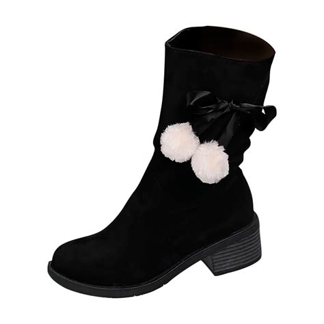 Lovskoo 2024 Womens Low Heeled Mid Calf Boots Closed Toe British Faux