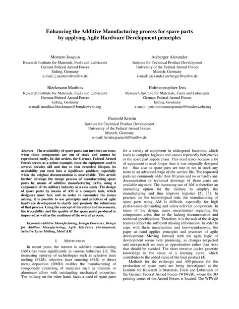 Pdf Enhancing The Additive Manufacturing Process For Spare Parts By Applying Agile Hardware