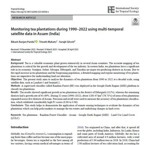 Pdf Monitoring Tea Plantations During 19902022 Using Multi Temporal Satellite Data In Assam