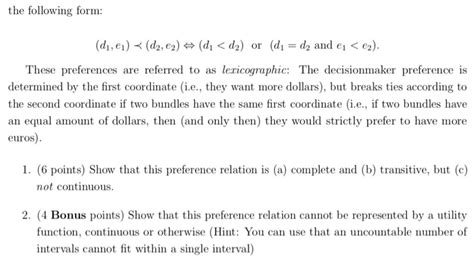 Solved 2 Lexicographic Preferences 6 Points With 4 Bonus