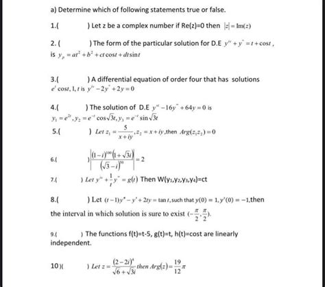 A Determine Which Of Following Statements True Or