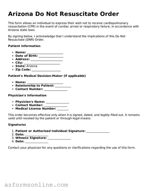 Free Arizona Do Not Resuscitate Order Template Printable Pdf Form