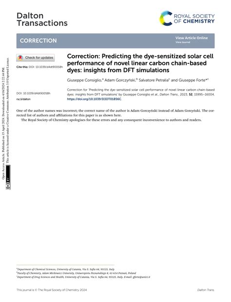 Pdf Correction Predicting The Dye Sensitized Solar Cell Performance Of Novel Linear Carbon