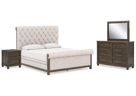 Hillcott King Upholstered Bed With Mirrored Dresser And Nightstand