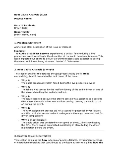 Rca 5 Whys Template Pdf Load Balancing Computing Computer Engineering