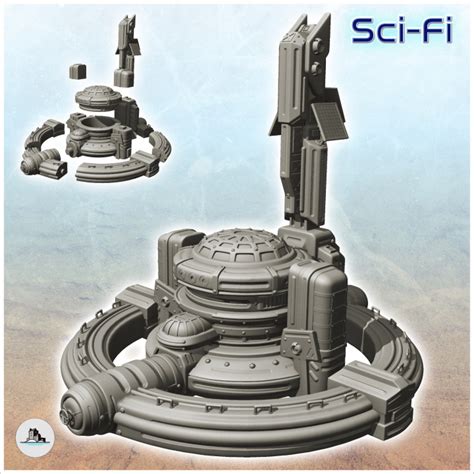 3d Printable Large Circular Base With Tower And Dome 12 Future Sci