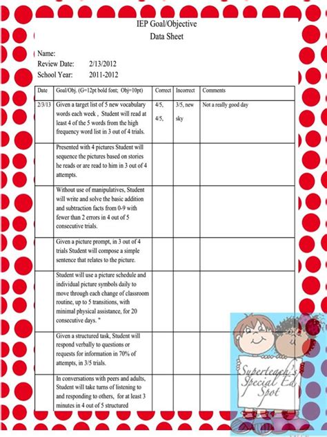 an example of an easy to use data record sheet based on iep goals and