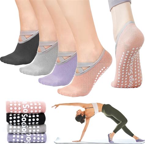 4 Pares Calcetines Antiderrapantes Mujercalcetines Pilates Mujer
