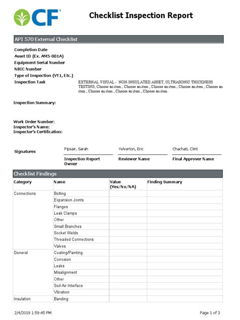 Meridium Api 570 External Checklist Inspection Report Template