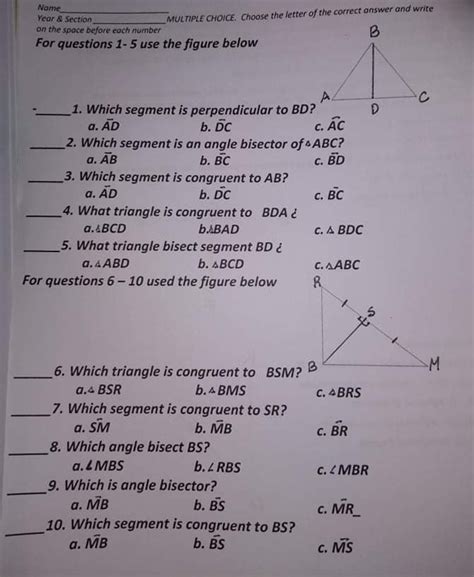 Solved Name Year Section MULTIPLE CHOICE Choose The Letter Of The