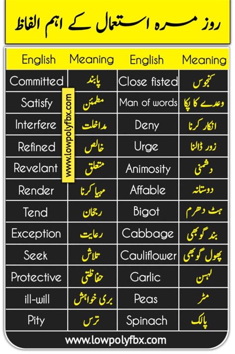 Daily Use Vocabulary Words 2022 With Urdu Meaning Lowpolyfbx