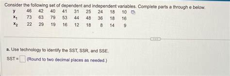 Solved A Use Technology To Identify The Sst Ssr And Sse