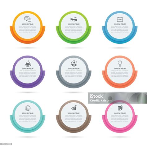 9 개의 데이터 템플릿이있는 인포 그래픽 서클 종이 인덱스 벡터 일러스트 추상 배경입니다 워크플로 레이아웃 비즈니스 단계 배너 웹 디자인에 사용할 수 있습니다 9에 대한