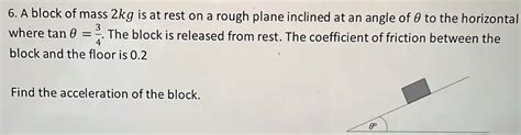 Solved A Block Of Mass 2kg Is At Rest On A Rough Plane Inclined At An Angle Of 0 To The