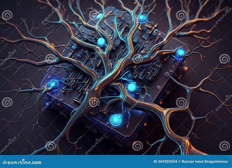 Neural Network With Glowing Bioluminescence The Image Represents The