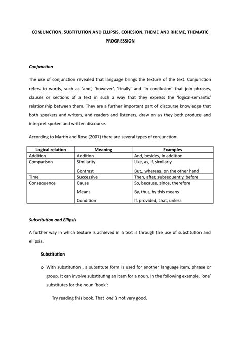 Conjunction Subtitution And Ellipsis Cohesion Theme And Rheme