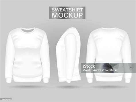 앞면 뒷면 옆면에 빈 여성의 흰색 스웨트 셔츠 스포츠와 도시 스타일에 대한 현실적인 여성 의류 0명에 대한 스톡 벡터 아트 및 기타 이미지 Istock